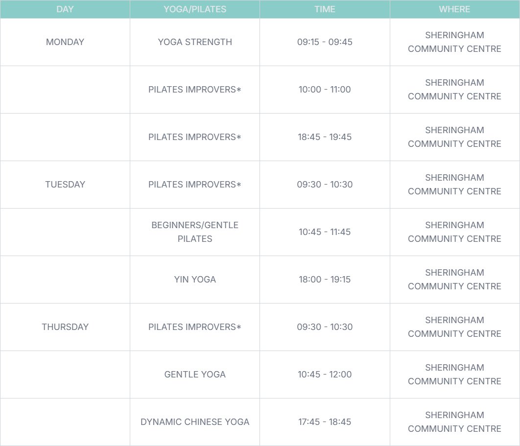 Timetable – Beth Lea